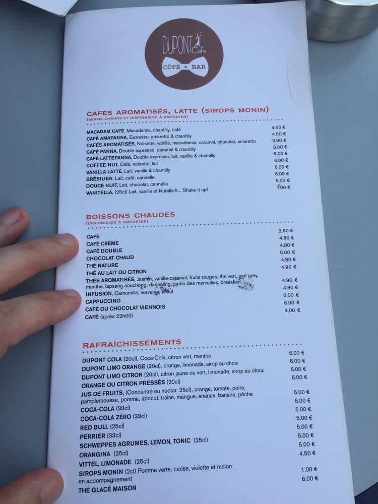 Menu au Dupont Café Bibliothèque, Paris, 84 Avenue de France