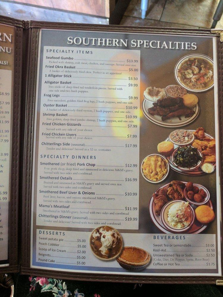 Menu at M&M's Southern Café restaurant, Sparks