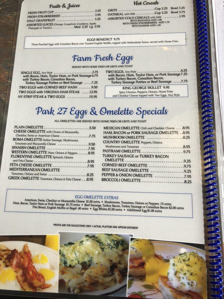 Menu at Park Diner and Pancake House restaurant, Linden