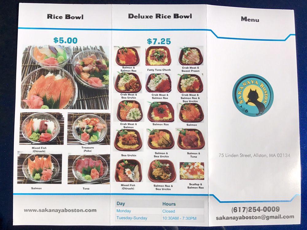 Menu at Sakanaya restaurant, Newton, 232 California St