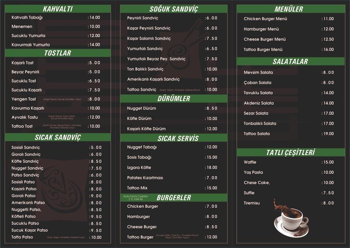 Carta de Tattoo Cafe Restaurant Hizmetleri LTD. ŞTİ., Estambul