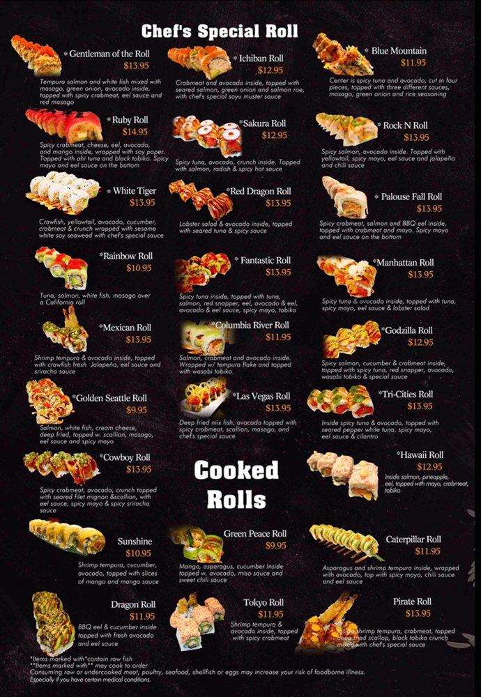 Menu at Tokyo Japanese Steakhouse, Walla Walla