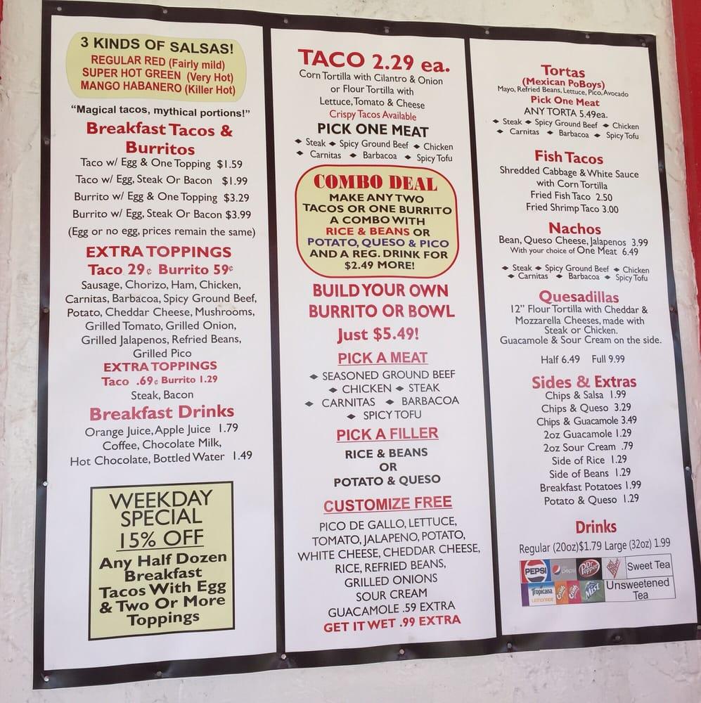 Menu at Tornado Taco restaurant, Missouri City, FM 1092 Rd