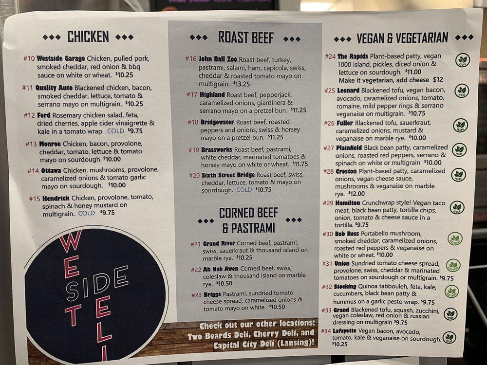 Menu at West Side Deli, Grand Rapids