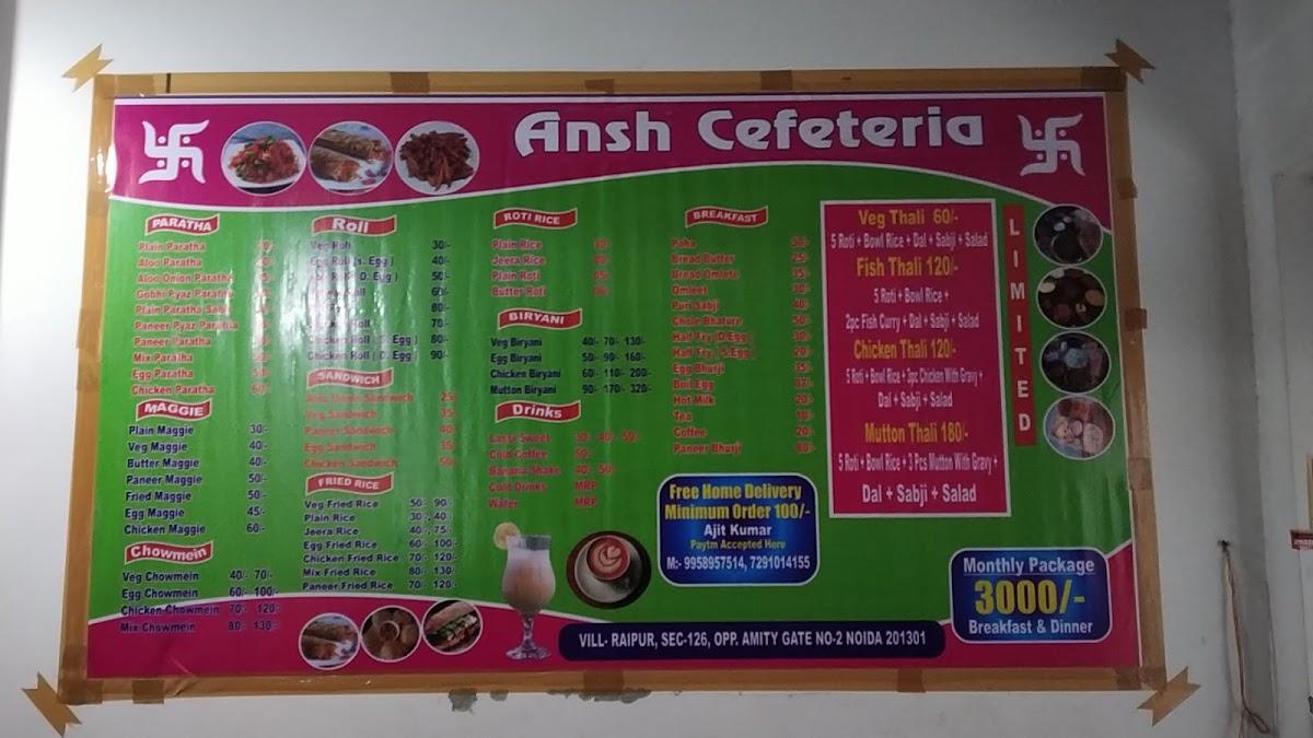 Menu at Ansh Cafeteria, Noida