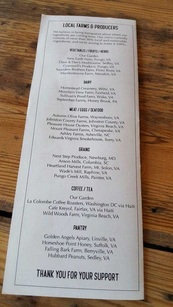 Menu at Commune cafe, Virginia Beach