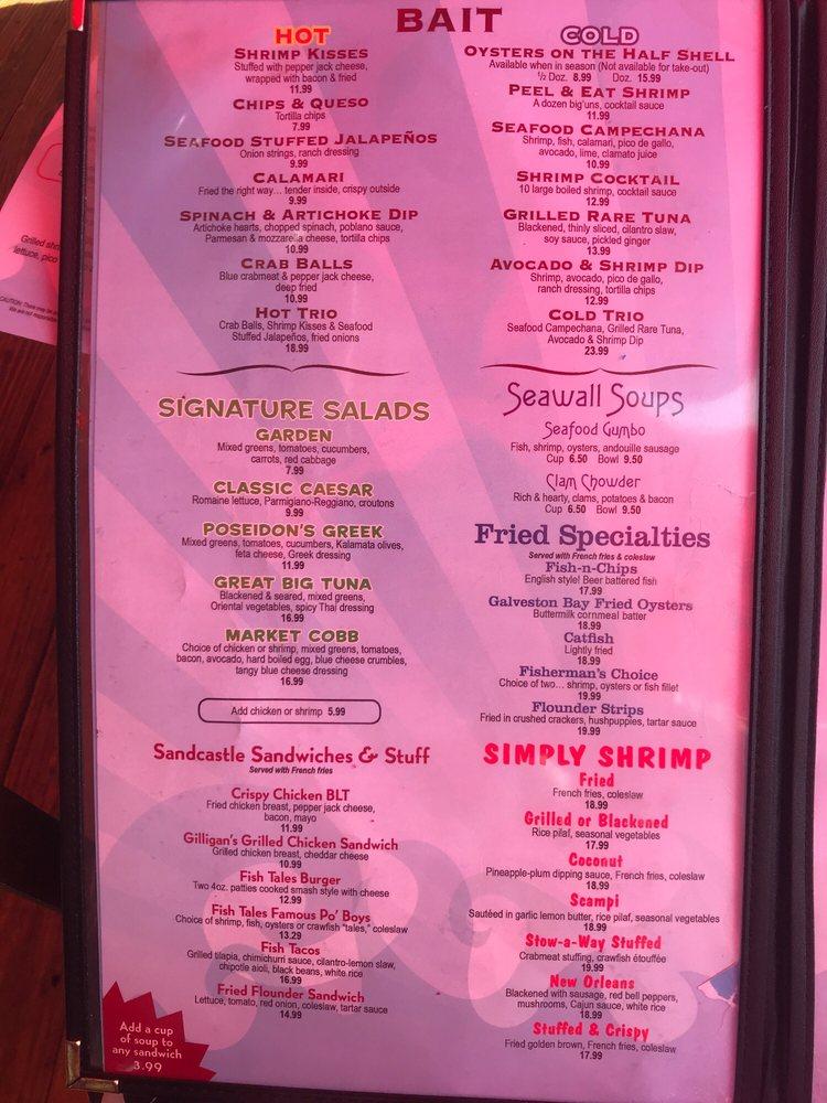 Menu at Fish Tales restaurant, Galveston