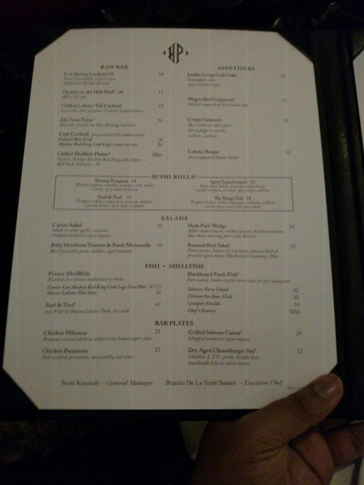 Menu at Hyde Park Prime Steakhouse, Indianapolis