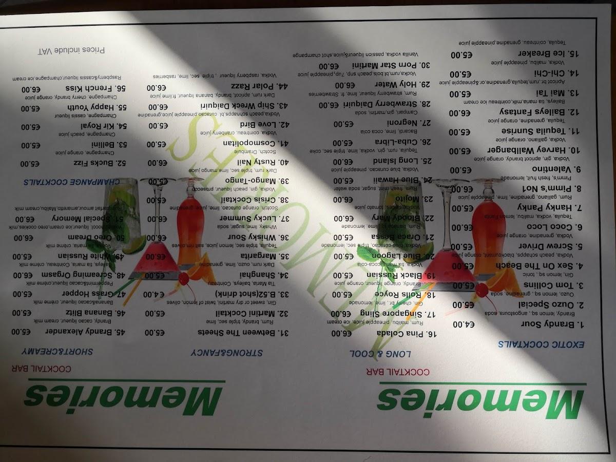 Menu at Memories Cocktail Bar, Paphos