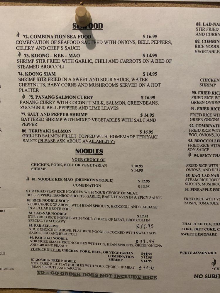 Menu at Royal Siam Cuisine Thai Restaurant, Joshua Tree