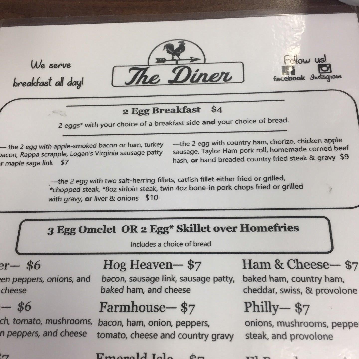 Menu at The Diner restaurant, Richmond