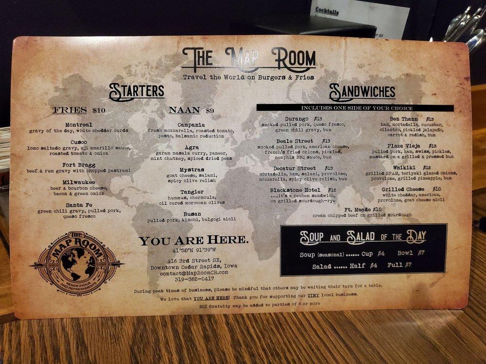 Carta del pub y bar The Map Room, Cedar Rapids