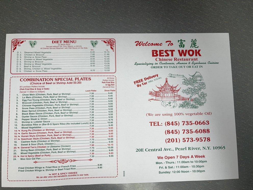 Menu at Best Wok restaurant, Pearl River