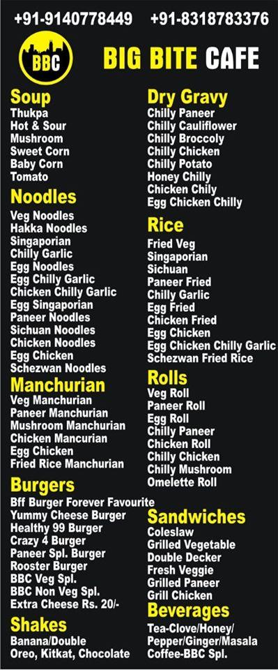Menu at Big Bite Cafe - Bbc, Noida
