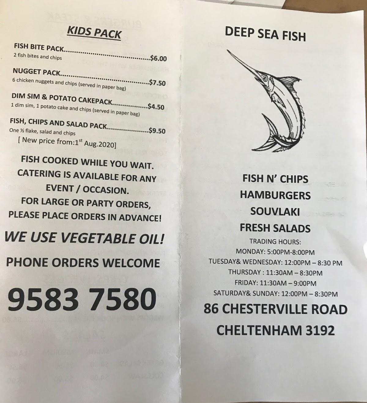 Menu at Deep Sea Fish fast food, Cheltenham