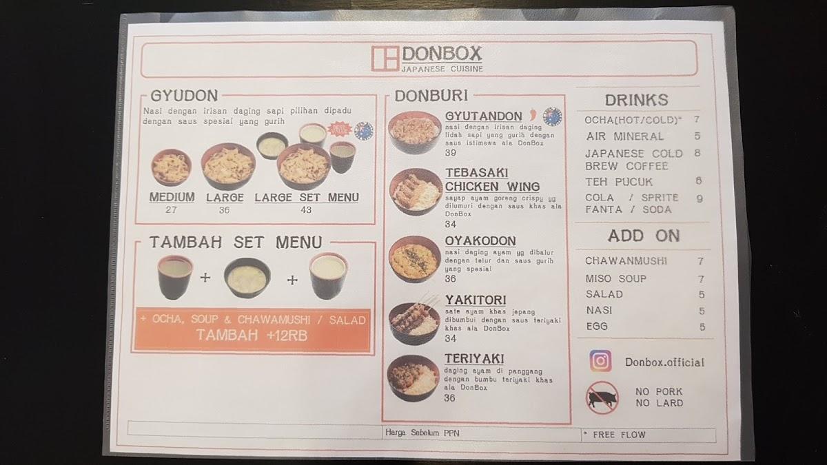 Menu at Don Box restaurant, Balikpapan
