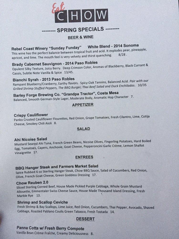 Menu at Eat Chow restaurant, Costa Mesa, Newport Blvd