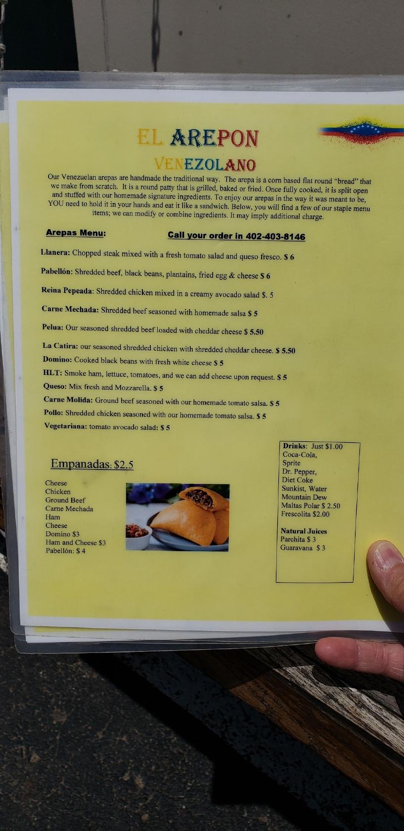 Menu at El Arepón Venezuelan Food restaurant, Bellevue