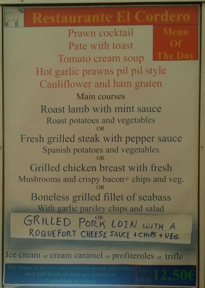Menu at Restaurante El Cordero, Benalmádena