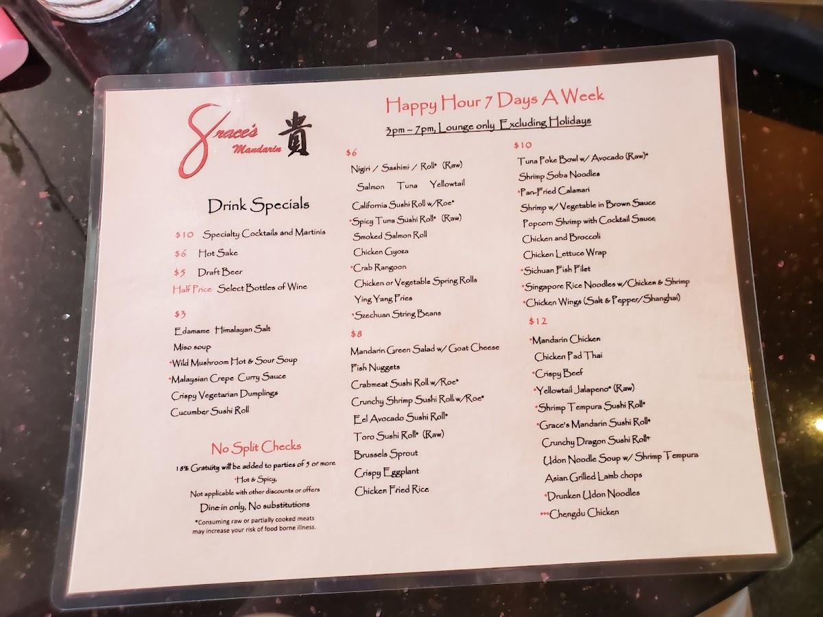 Menu at Grace's Mandarin restaurant, Fort Washington