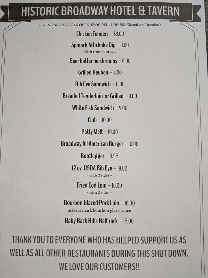 Menu at Historic Broadway Hotel & Tavern pub & bar, Madison
