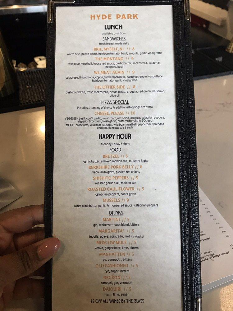 Menu at Hyde Park pub & bar, Webster