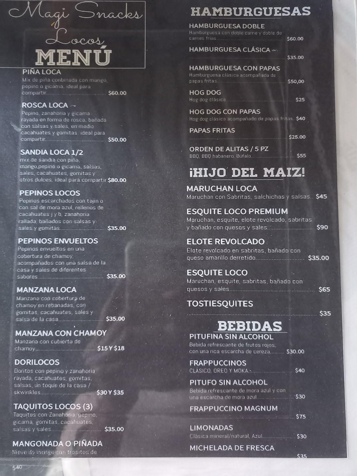 Menu at Magi Snacks Locos cafe, Ocotlán de Morelos
