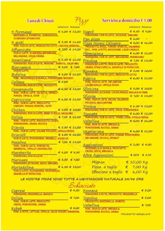 Speisekarte von Pizzeria Polleria da Nonno Calogero, Palermo