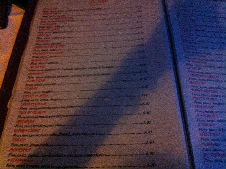 Menu at Pizzeria-Trattoria S'Arzola, Oroteddi