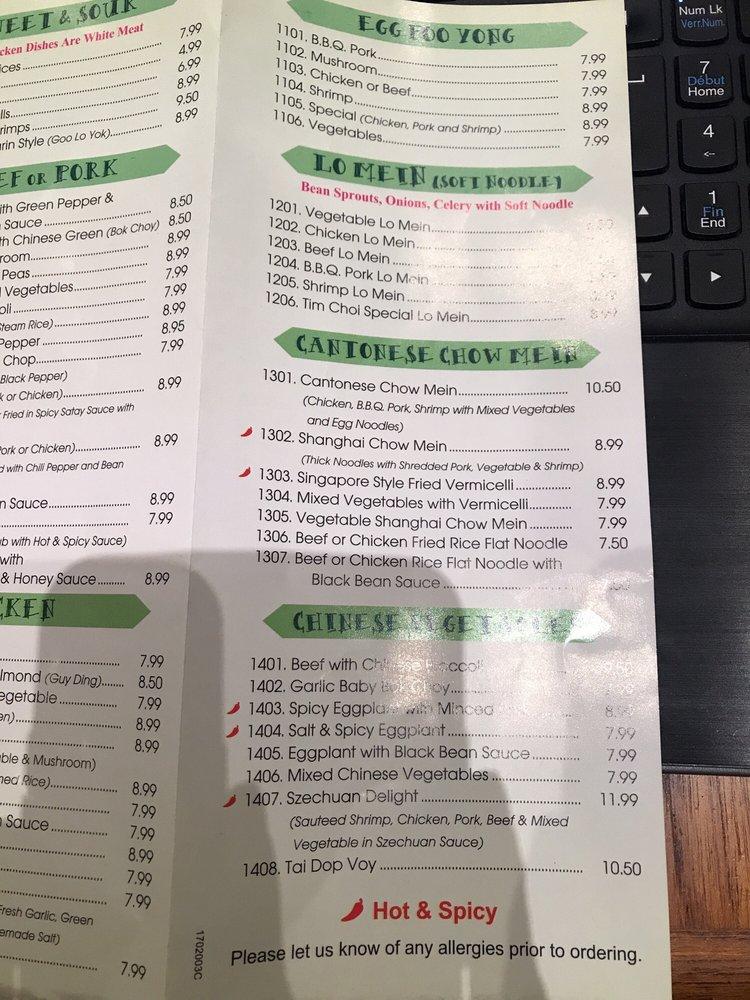 Carta del restaurante Tim Choi's Chinese Food, Toronto