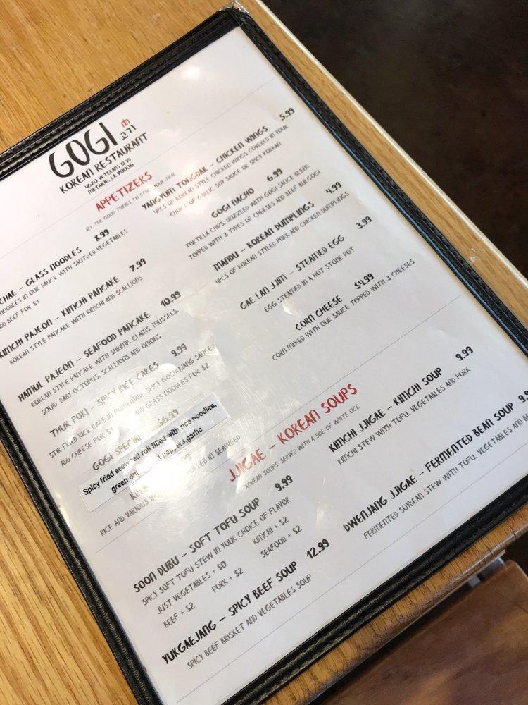Menu at Gogi Korean Restaurant, Metairie