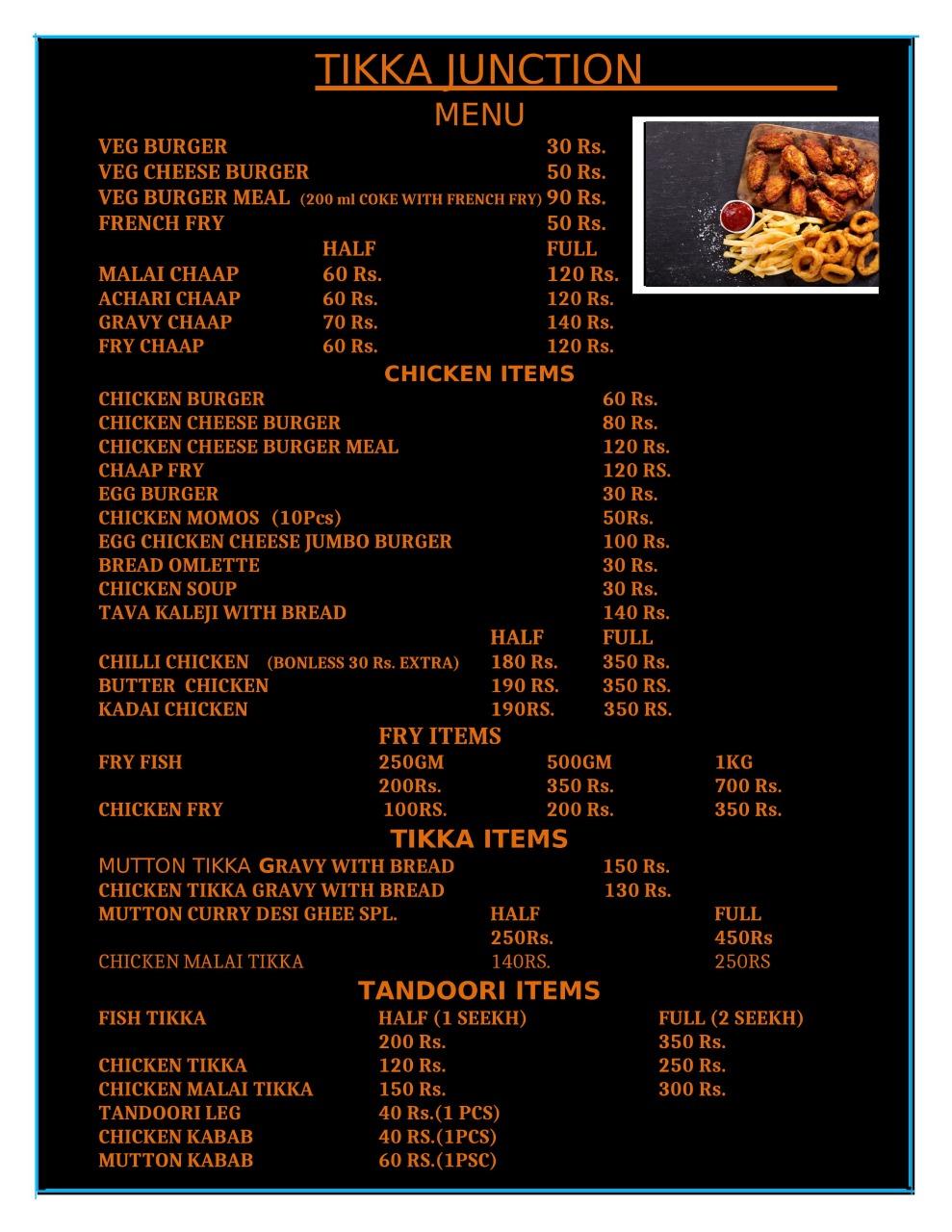 Menu at Tikka Junction, Bholath