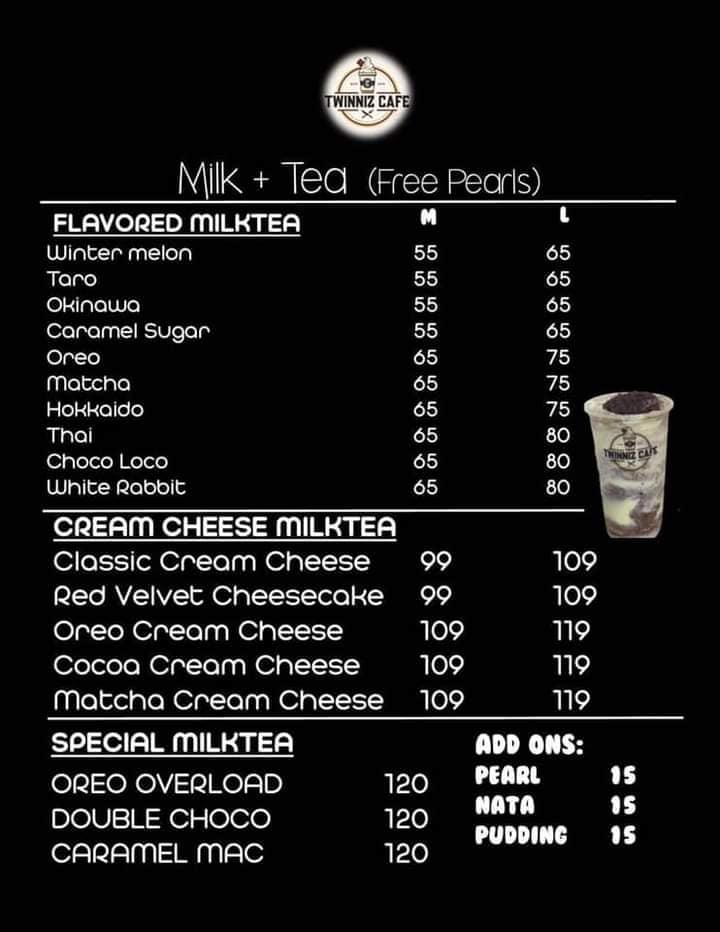 Menu at Twinniz Cafe, San Antonio
