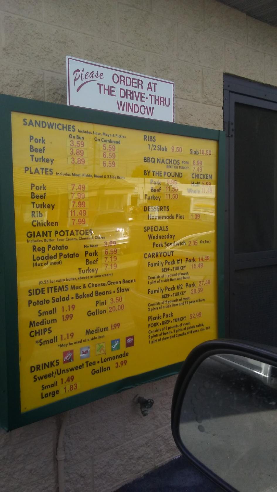 Menu at Whitt's Barbecue, Lebanon