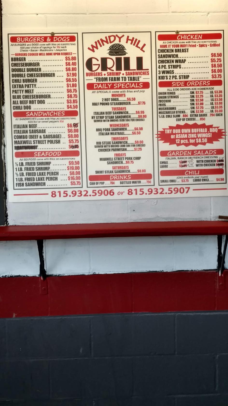 Menu at Windy Hill Grill fast food, Bradley, 184 W North St
