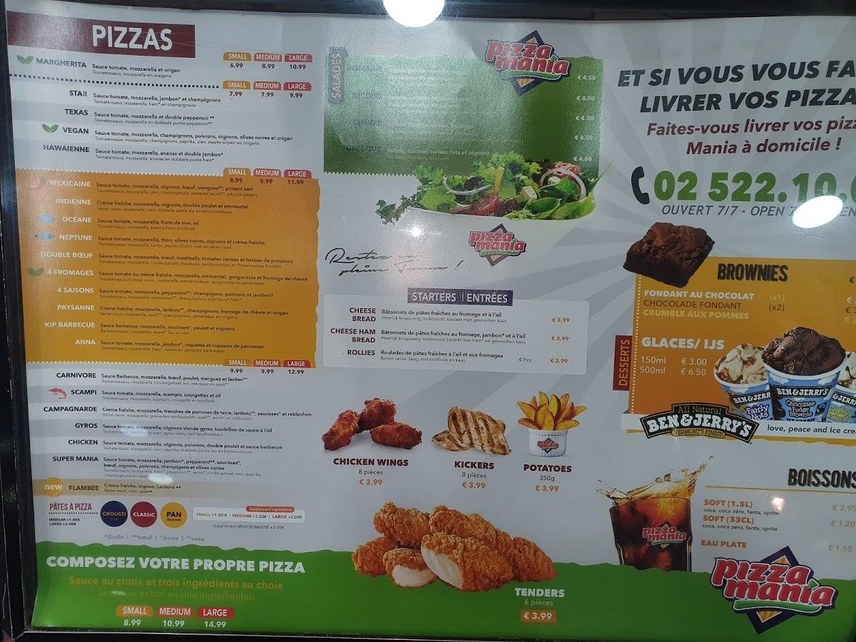Menu at Pizzamania, Anderlecht, Chau. de Mons 648
