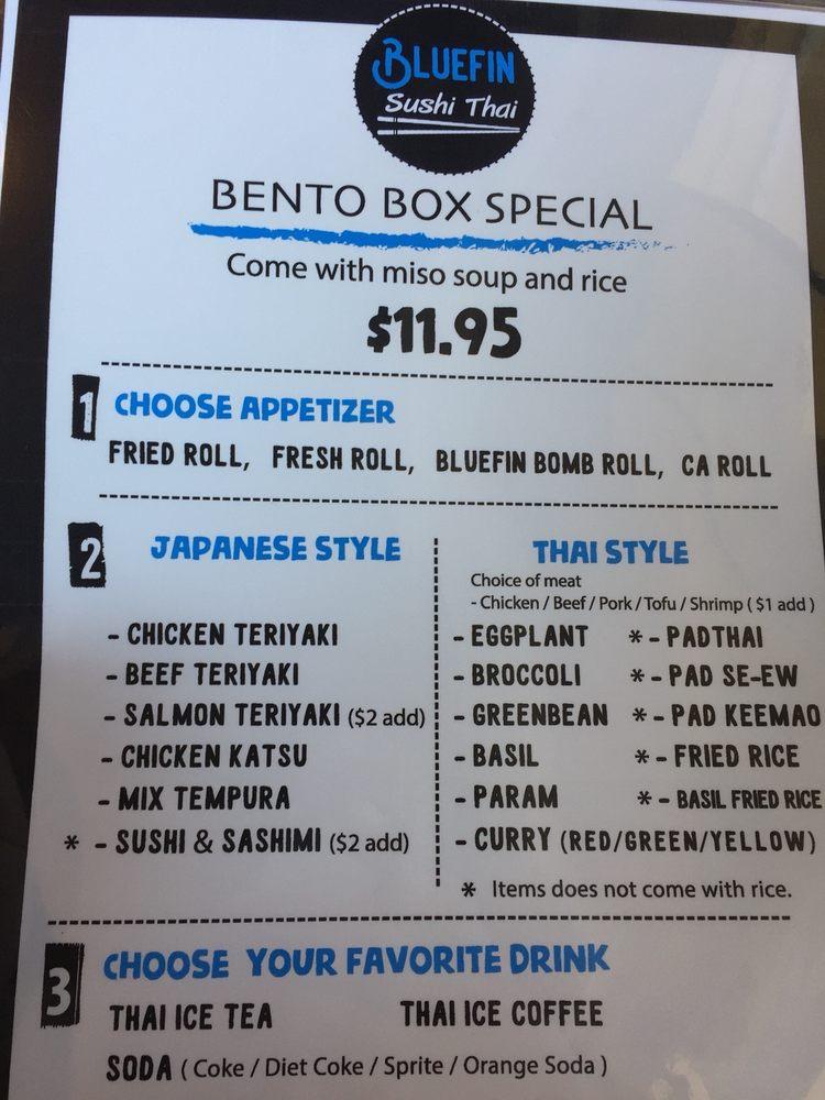 Menu at Bluefin Sushi Thai restaurant, Alameda, Encinal Ave