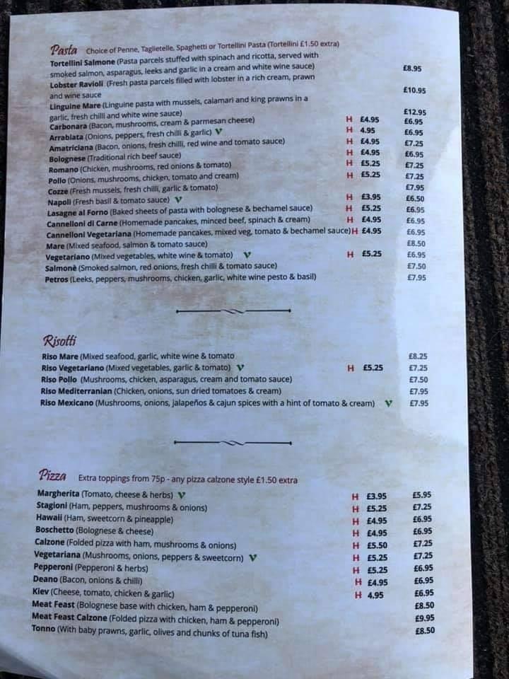 Menu at Da-Zero restaurant, Chester-le-Street