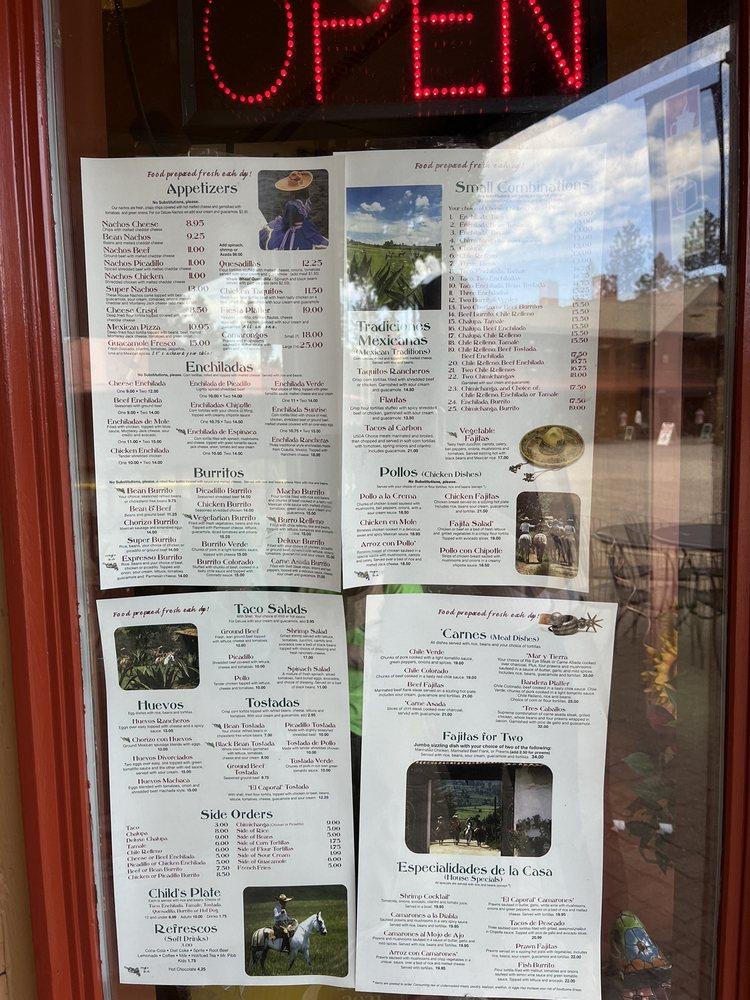 Menu at El Caporal Sunriver restaurant, Sunriver, Beaver Dr