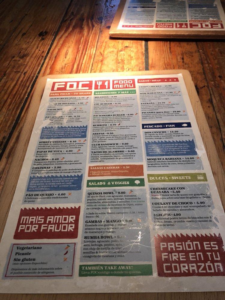 Menu at FOC BARCELONETA, Barcelona, Pg. de Joan de Borbó
