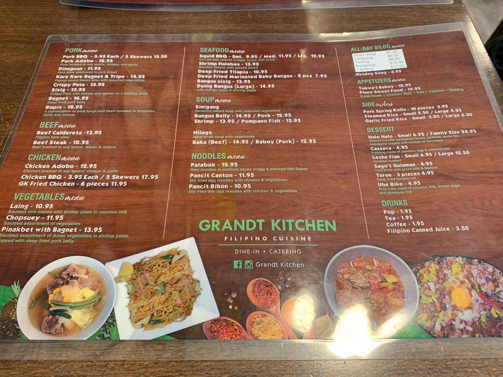 Menu at Grandt Kitchen restaurant, Vancouver