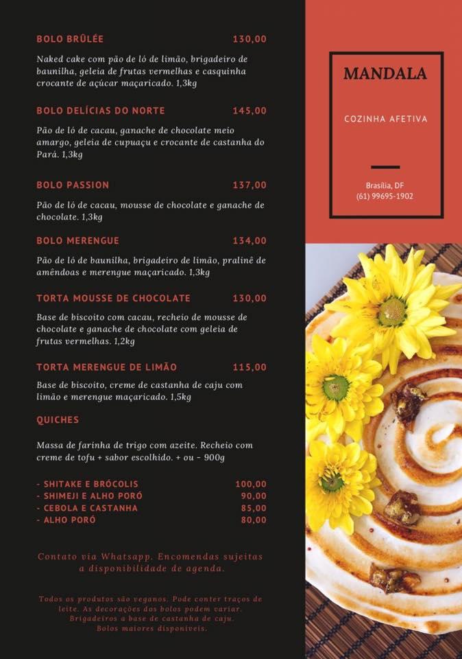 Menu at Mandala - Cozinha afetiva restaurant, Brasília
