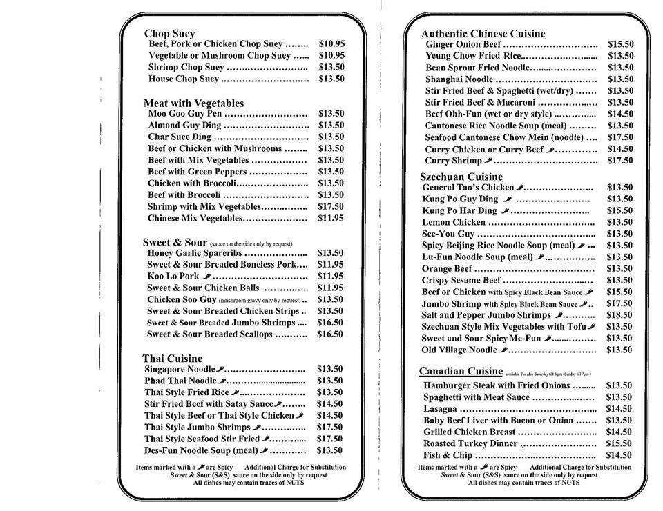 Menu at Panda restaurant, Cornwall