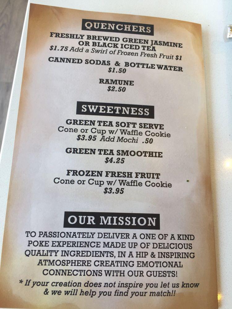 Menu at Poke Poke Fish Bar, Santa Clara