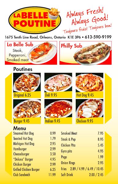 Menu at Poutinerie La Belle Province restaurant, Ottawa