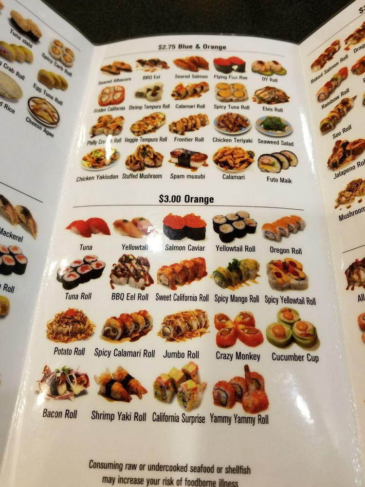 Menu at Sushi Train restaurant, Tualatin