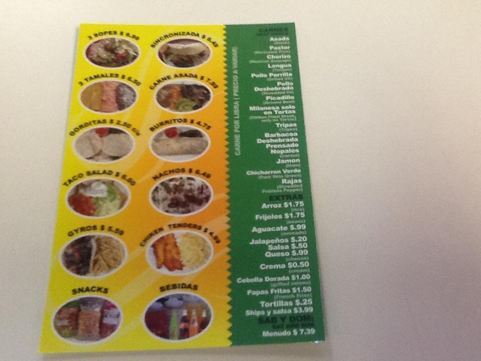 Menu at Taqueria San Felipe Gto restaurant, Oklahoma City