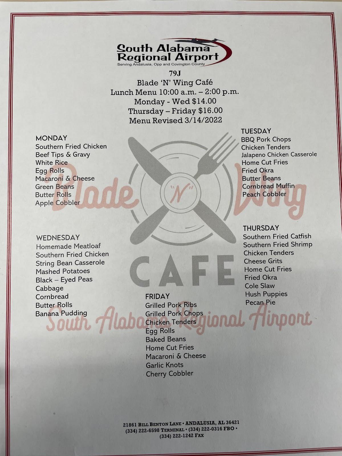 Menu at Blade “N” Wing Cafe, Andalusia