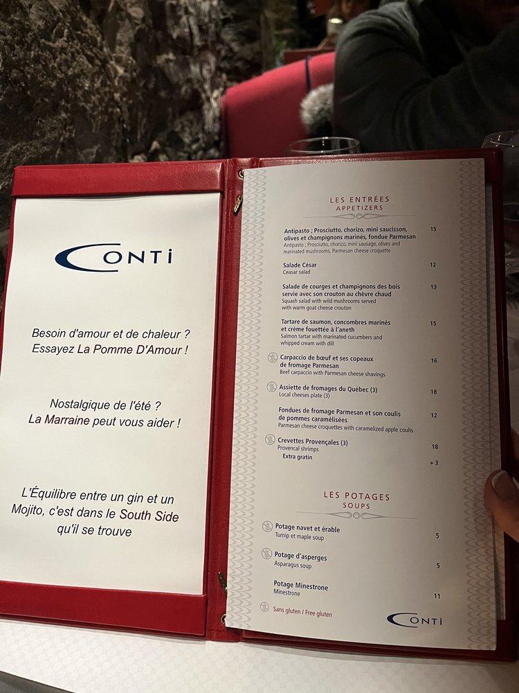 Menu at CONTI - Cuisine Italien / Francaise - Fruit de Mer / Burgers ...