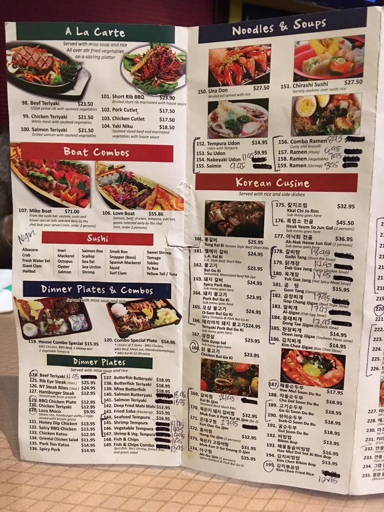 Menu at Miko’s Cuisine restaurant, Wailuku